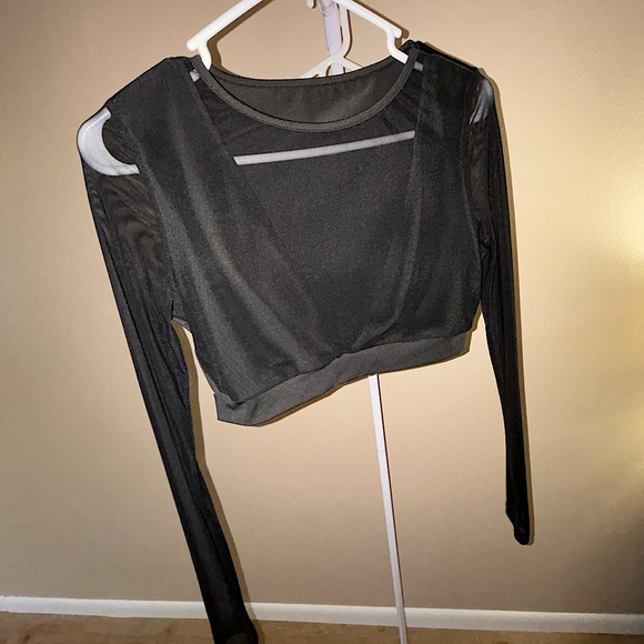 Express | Tops | Black Deep V Cut Cropped Top With Sheer Arms And Chest ...